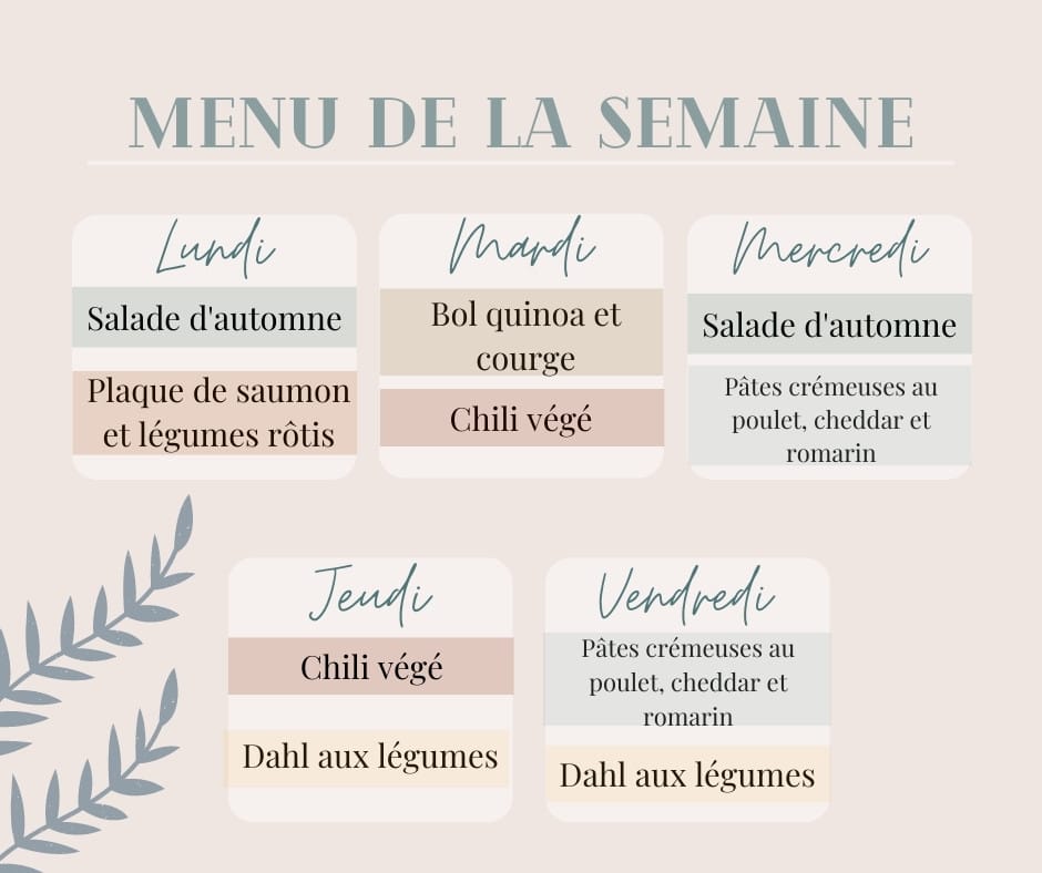Menu de la semaine réconfortant - Marie-Ève Caplette Nutritionniste